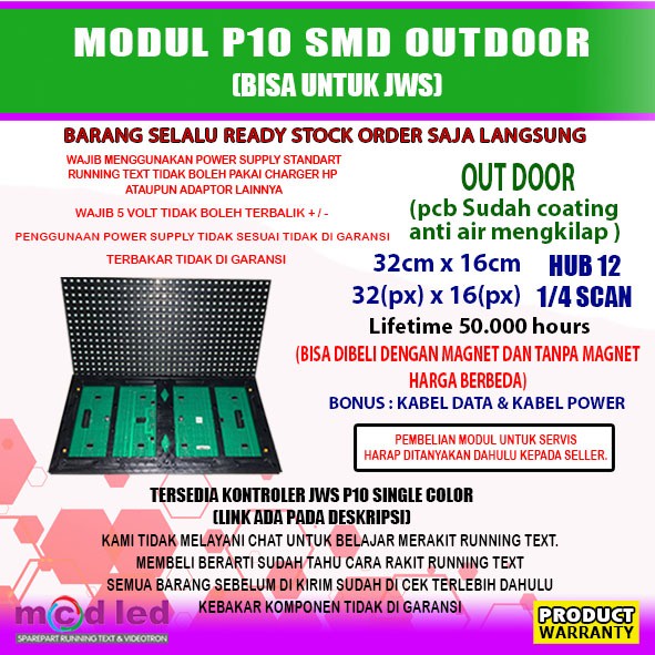 Jual PANEL MODUL MODULE P10 HIJAU SMD OUTDOOR SINGLE COLOR | Shopee ...