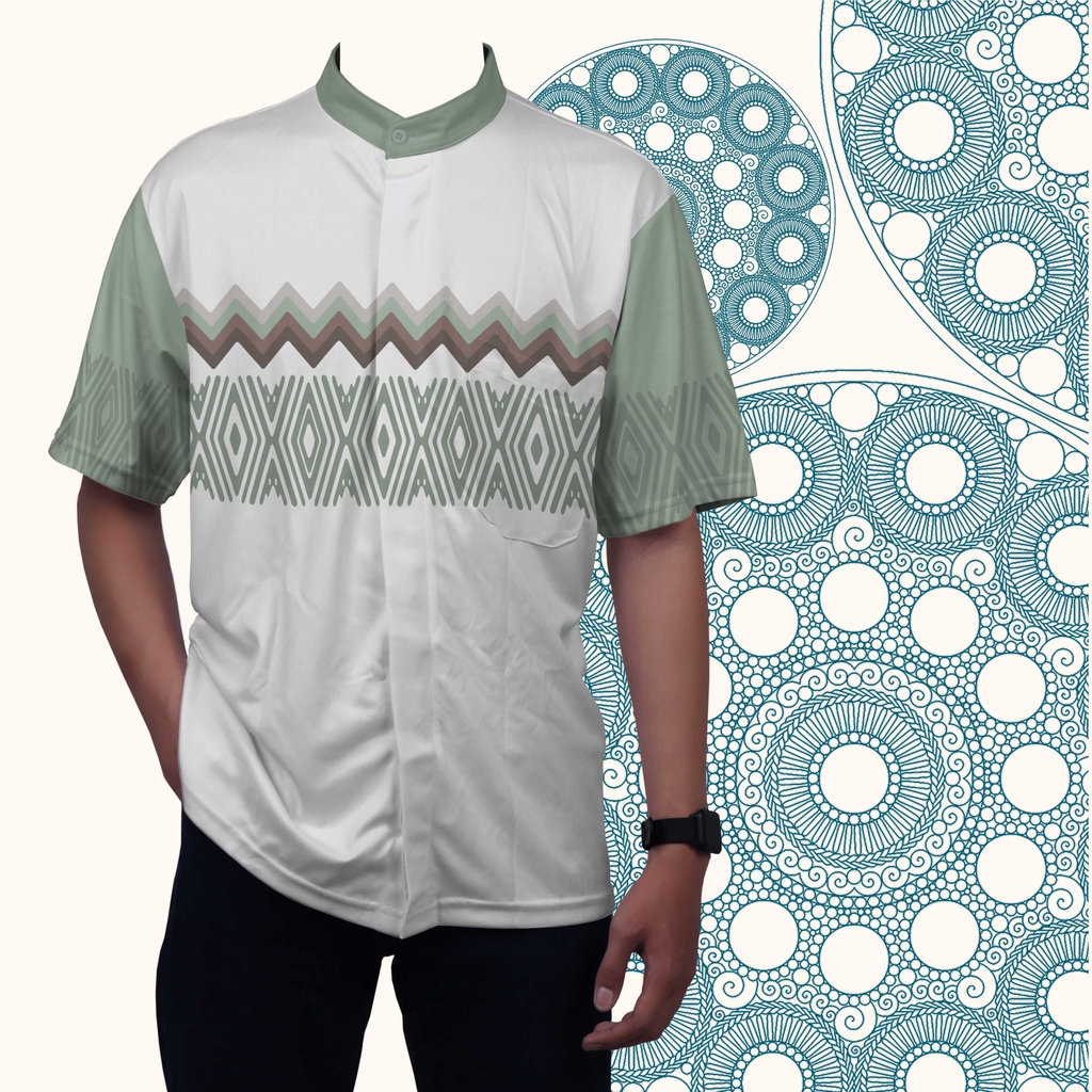 Jual Baju Muslim Koko Jersey Lengan Panjang Abstract Pattern 2023 Art ...