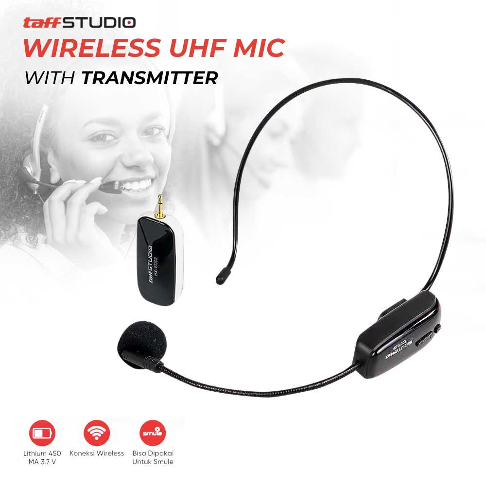 Jual microphone bando wireless headset TaffSTUDIO W002 uhf baterai cas ...