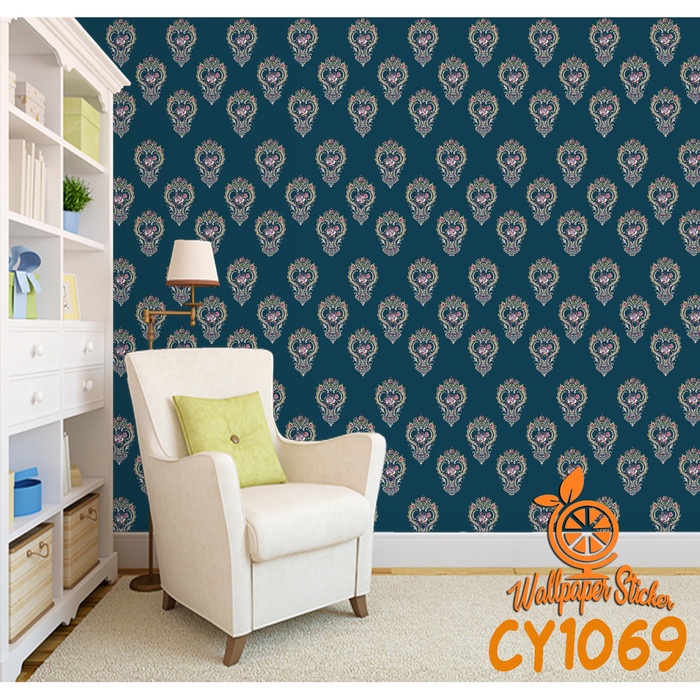 Jual CY1069 Wallpaper Motif Batik Biru 10 m X 45 cm Walpaper Stiker ...
