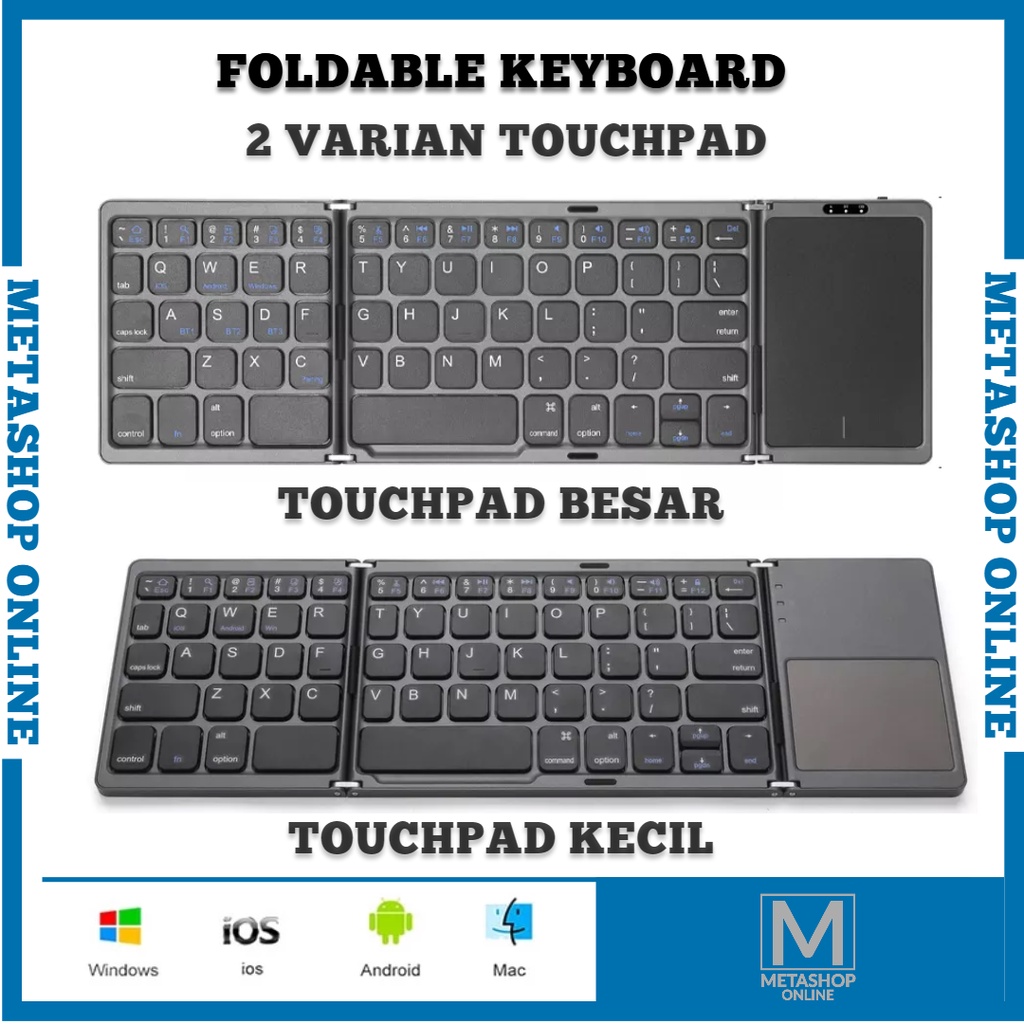 Jual Wireless Bluetooth Foldable Keyboard Touchpad Lipat 3 Portable ...