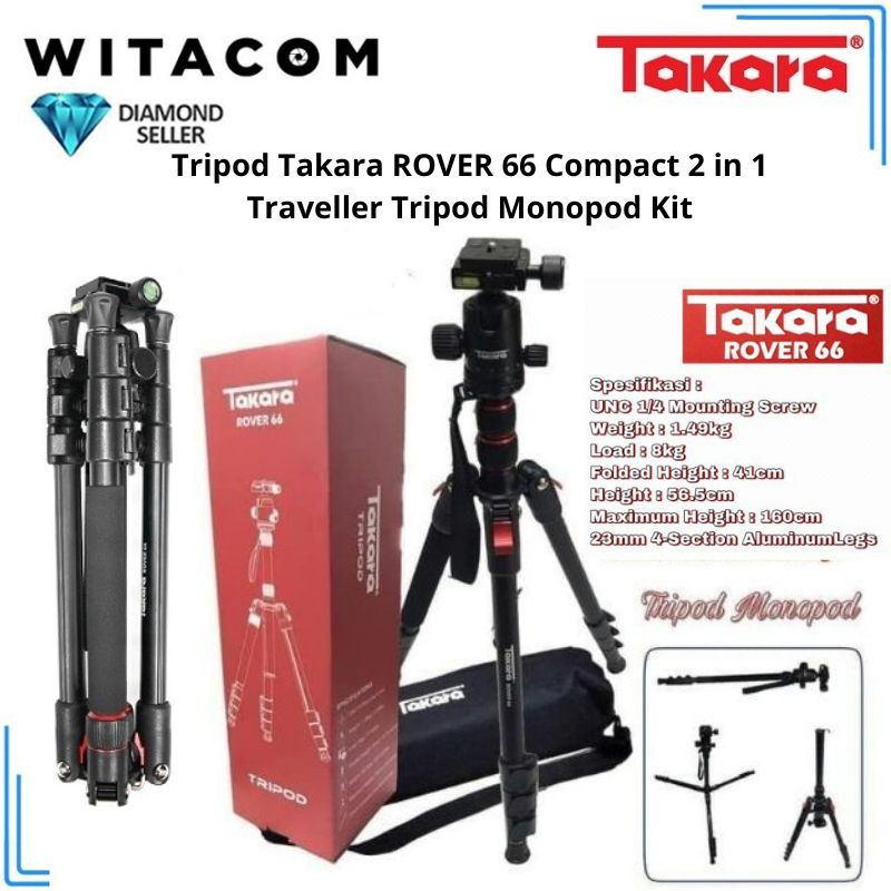 Jual Tripod Takara ROVER 66 Compact 2 in 1 Traveller Tripod Monopod Kit ...