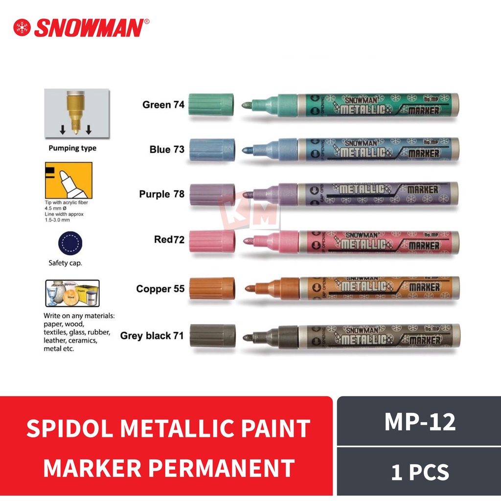 Jual Spidol Permanent Metallic Paint Marker Snowman MP-12 Metalic ...