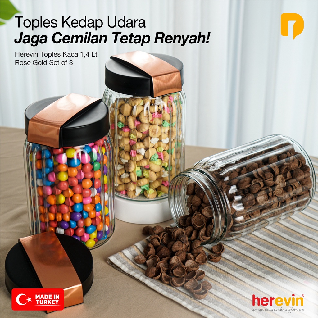 Jual HEREVIN TOPLES 1,4 LT ROSE GOLD SET OF 3 | TOPLES KACA KEDAP UDARA ...
