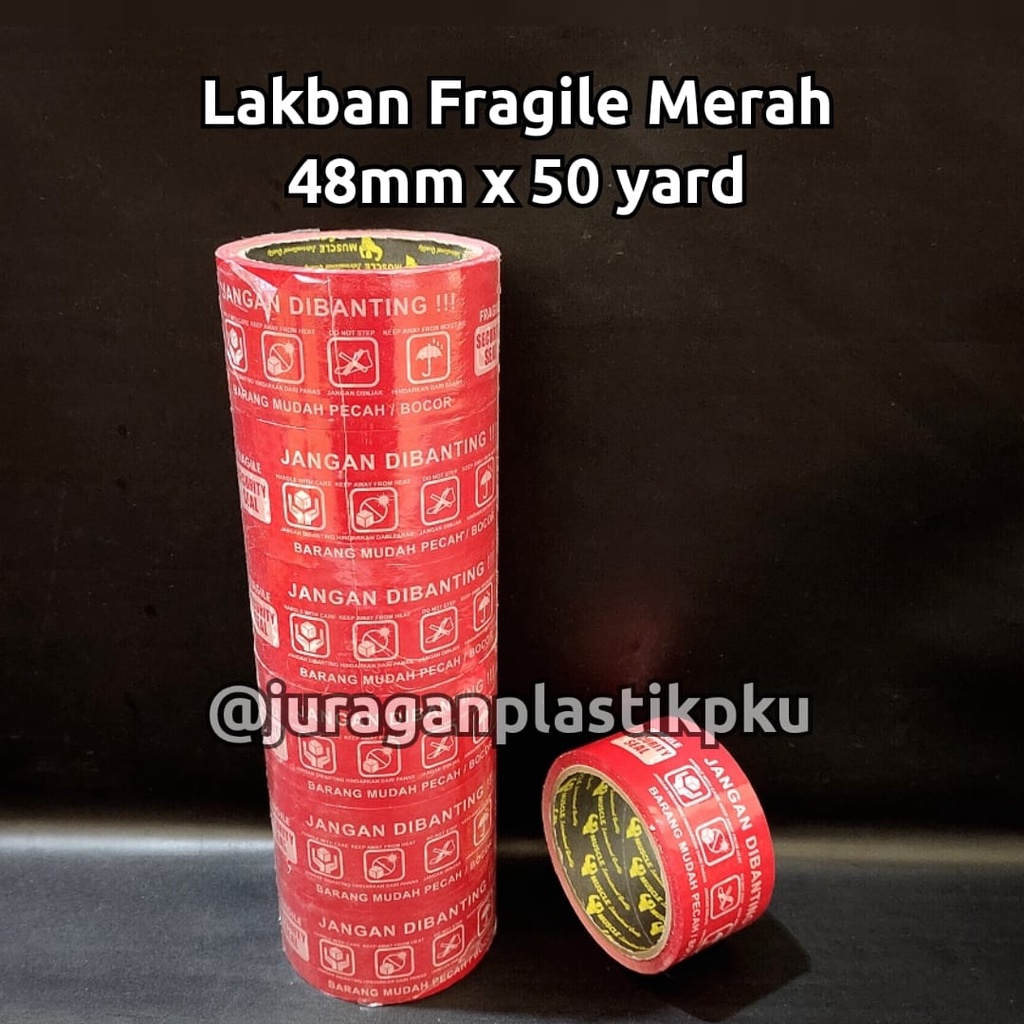 Jual Lakban / Isolasi Fragile Merah 48mm x 50 yard | Selotip Warna ...