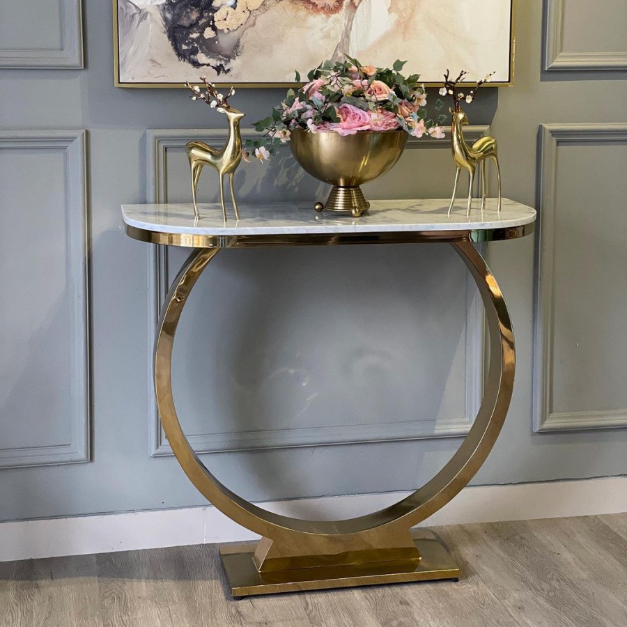 Jual Meja consule table ruang tamu modern stainless top marmer | Shopee ...