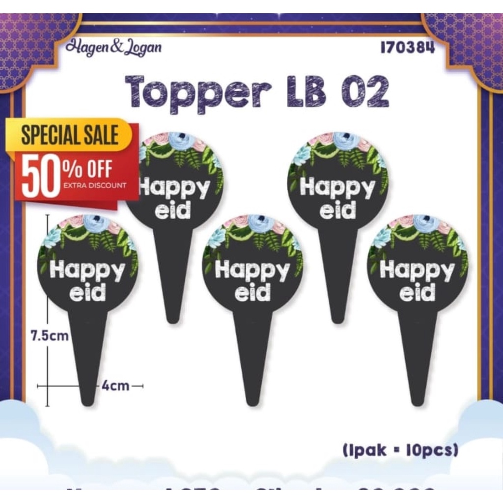 Jual topper lb2 idul fitri kue eid mubarak hitam satuan | Shopee Indonesia