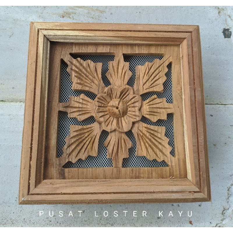 Jual loster kayu jati motif bunga mawar + kawatnyamuk ukuran 25x25x10 ...