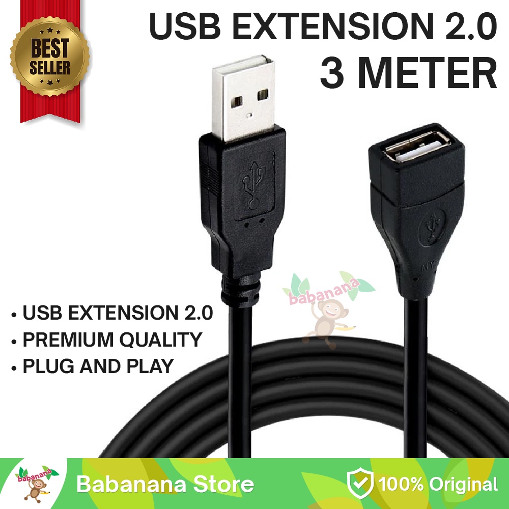 Jual KABEL USB 2.0 EXTENSION 3 METER PERPANJANGAN EXTENDER HITAM CABLE ...