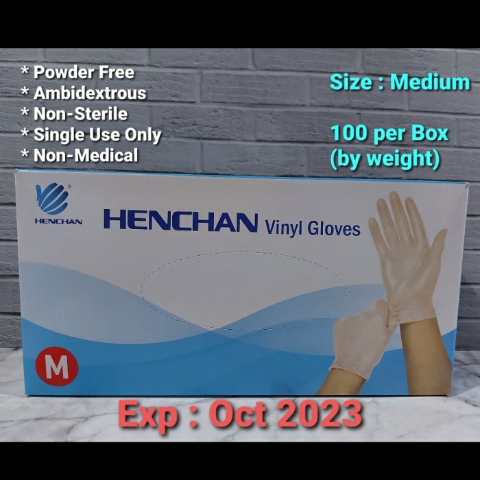 Jual Terlaris Henchan, Vinyl Gloves, Powder Free, Medium, 100 Per Box ...