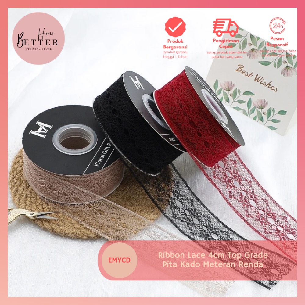 Jual Better Home - [1 Meter] Ribbon Lace 4cm Top Grade / Pita Kado ...