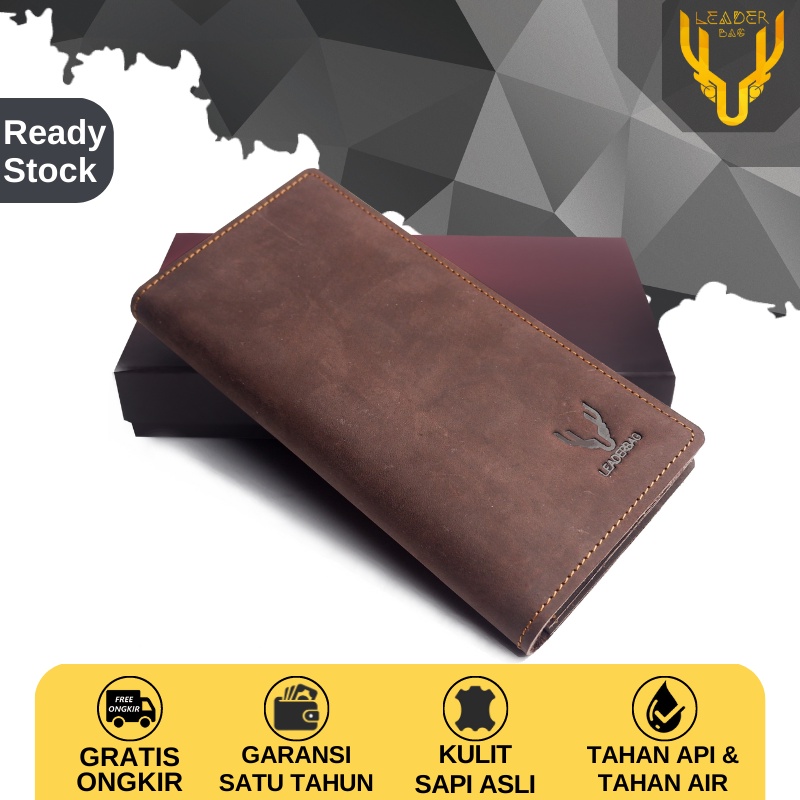 Jual Dompet Panjang Pria Kulit Sapi Asli Merk Leaderbag Warna Coklat Khaki Terbaru Dompet Lipat ...