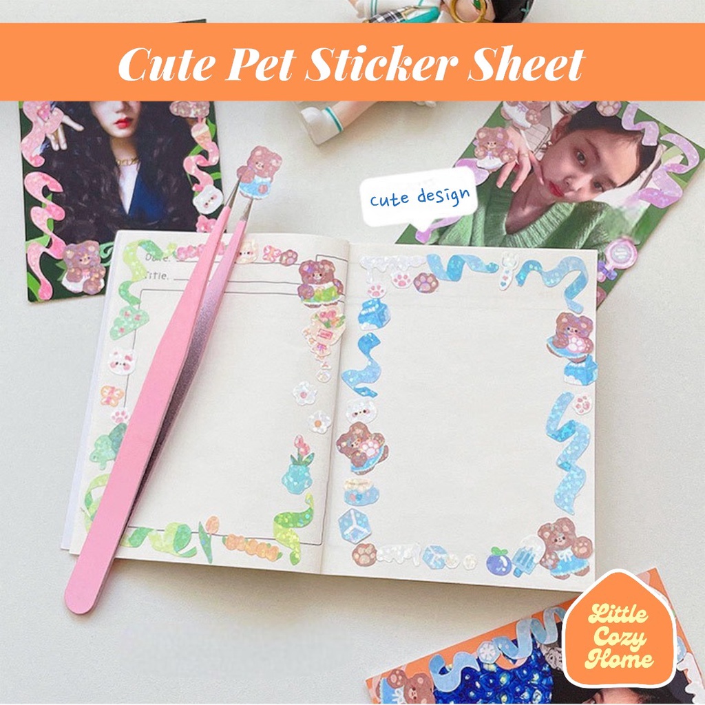 Jual Cute Pet Sticker Sheet / Cute Cartoon Animals Roll Deco Stickers ...