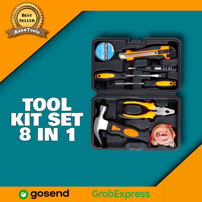 Jual Terlaris Alat Set Perkakas Tang Palu Obeng Cutter Meteran 8 In 1 ...