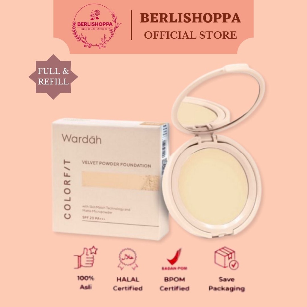 Jual WARDAH Colorfit Velvet Powder Foundation SPF 20 PA+++ 11gr / FULL ...