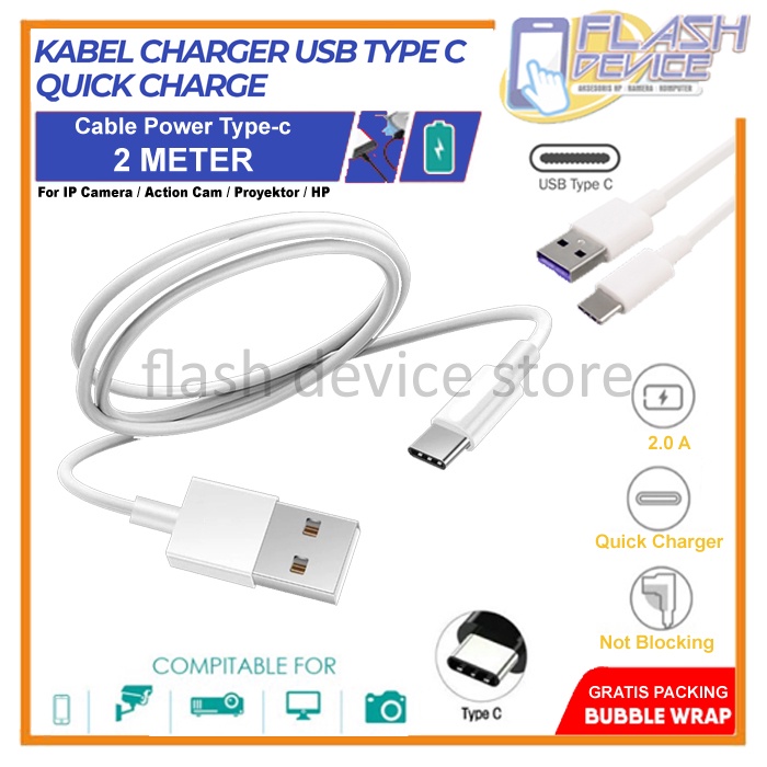 Jual Kabel Cable USB Type-C 2 Meter Cable Power for CCTV / Action Cam ...