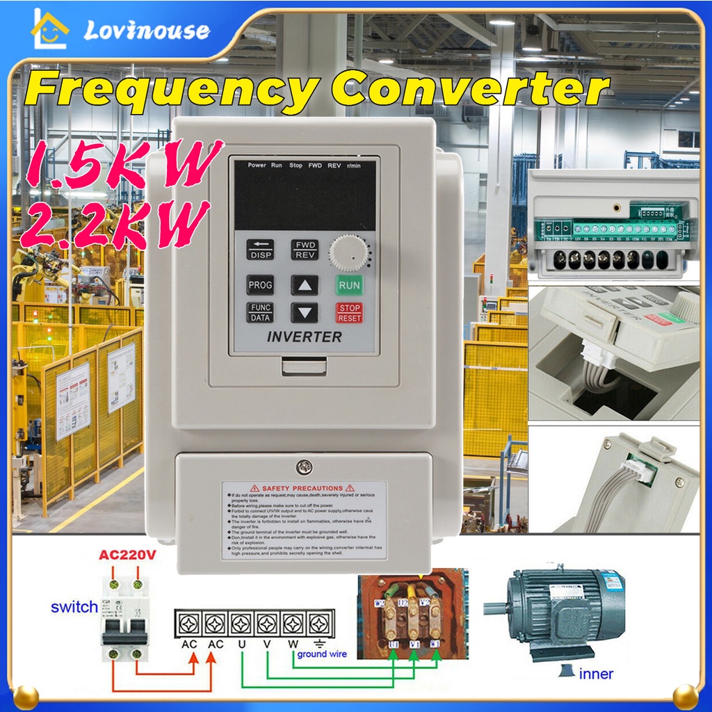 Jual ⚡Ready⚡Inverter Frekuensi Variabel AC220V 2hp 3hp1 fase dalam 3 fase keluar VFD Vsd ...