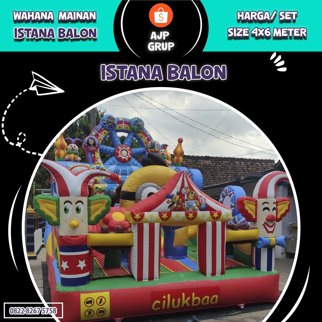 Jual Istana Balon Rumah Balon ukuran 4x6 double slide lengkap prosotan ...