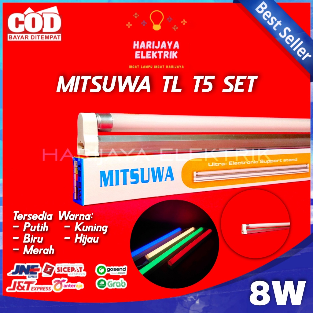Jual MITSUWA LAMPU TL NEON T5 SET 8 WATT KOMPLIT + KAP LAMPU ETALASE ...