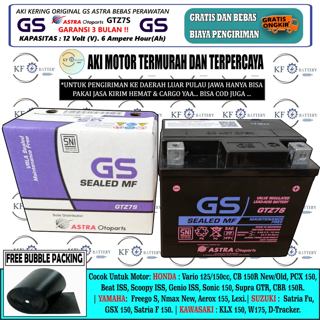 Jual Aki Motor Supra GTR 150, Sonic 150, Beat ISS, Vario 150 GTZ7S GS ASTRA ORI MF | Shopee ...