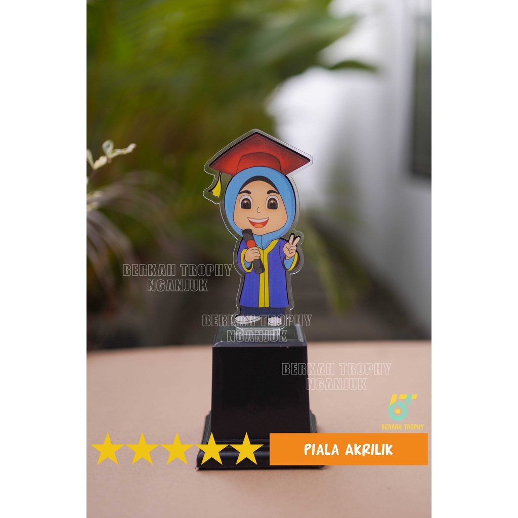 Jual Piala Wisuda Murah Hijab (Warna Biru)/Piala Kelulusan/Piala Wisuda ...