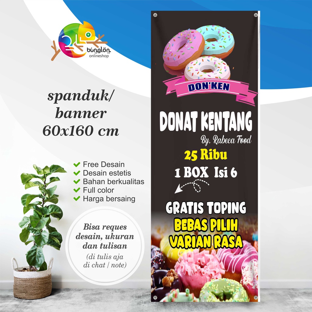 Jual Spanduk Banner 60x160 Cm Donat Kentang Free Desain | Shopee Indonesia