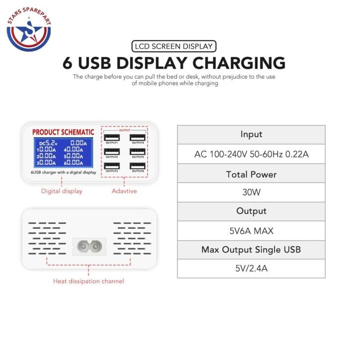 Jual 6 USB Port Multi Port Charger Fast Charger LED Function 30W ...
