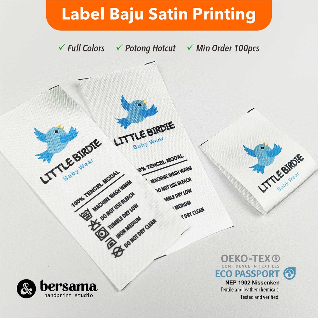 Jual Label Baju Satin Full Color custom free hotcut | Shopee Indonesia