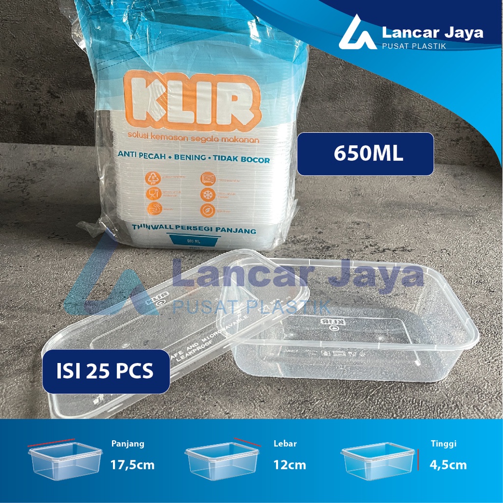 Jual Thinwall klir rectangle persegi panjang 650 ML kotak makan isi 25 set | Shopee Indonesia