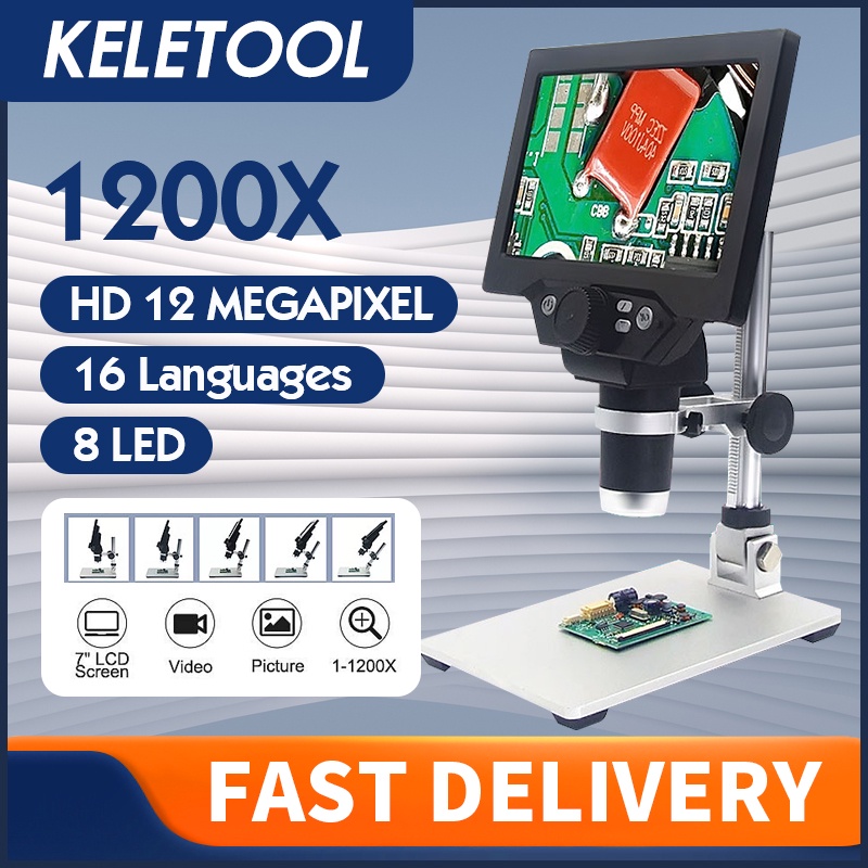 Jual Mikroskop Digital Mikroskop Digital G1200 Layar 7 inci Kartu SD ...
