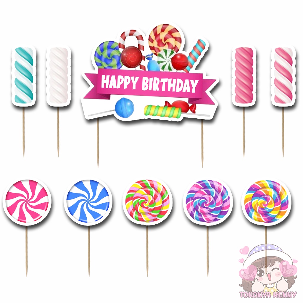 Jual Topper Cake Hiasan Kue Ulang Tahun motif CANDY PERMEN LOLLIPOP ...