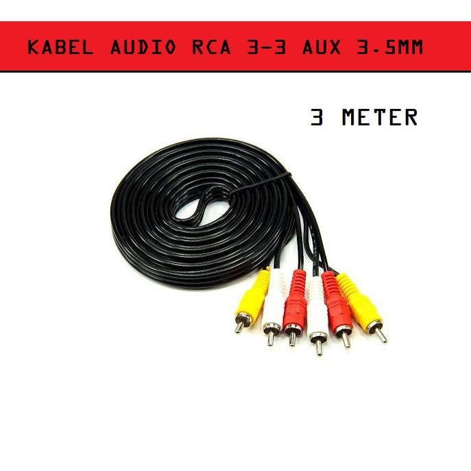Jual Kabel Audio Video Rca 3m / AV to AV 3 meter Kabel Merah Putih Kuning | Shopee Indonesia