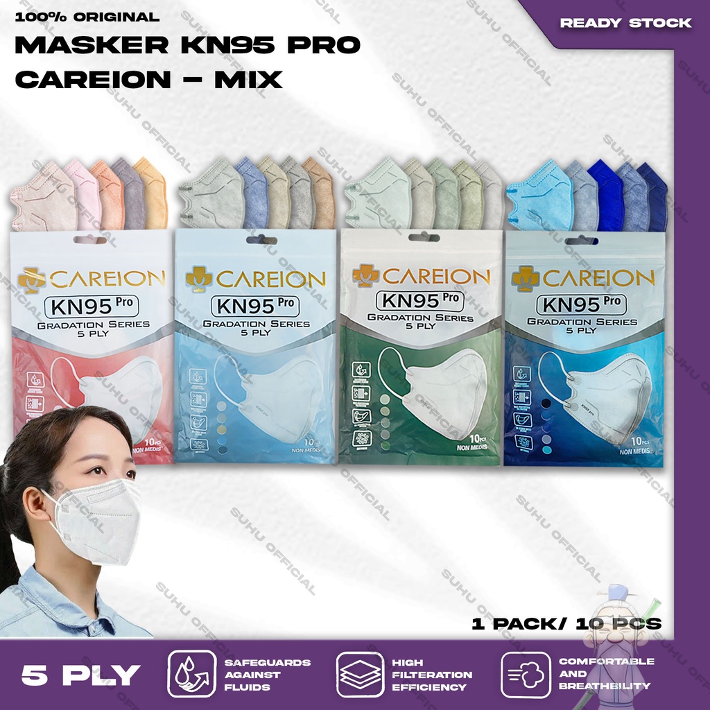 Jual Masker KN95 PRO isi 10Pcs CAREION Y&B Putih Hitam Warna Earloop ...