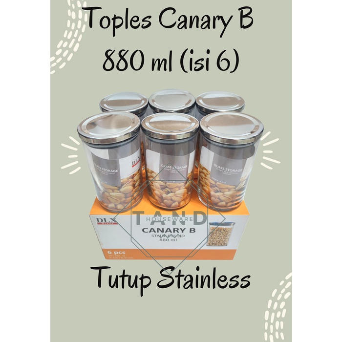 Jual DISKON SHOPEE/ TOPLES KACA KEDAP UDARA CANARY B SET UKURAN 880ML (6 PCS) | Shopee Indonesia