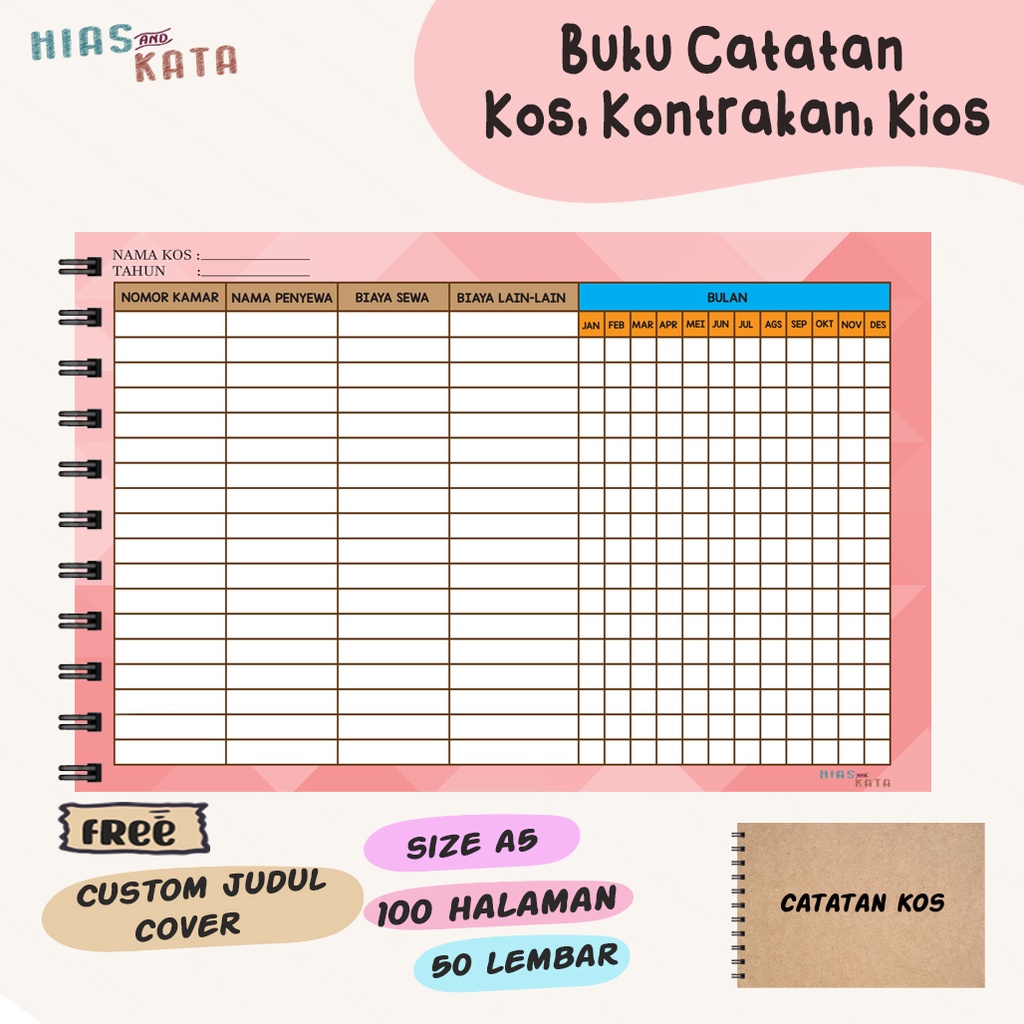 Jual Buku Rekap Kosan isi 100 Halaman A5 ( Free Custom Judul Cover ...