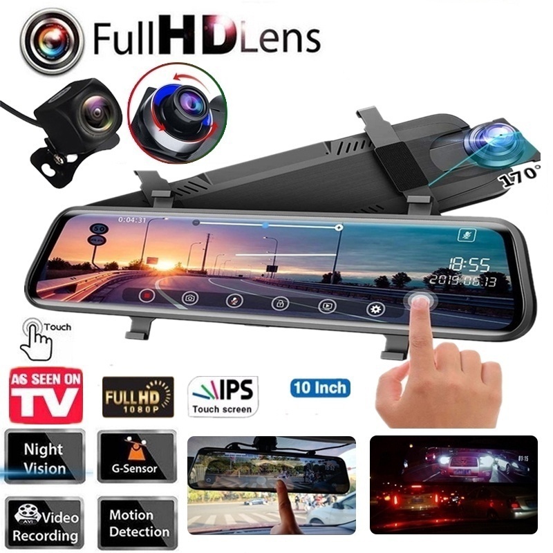 Jual dash cam 1080P Dual Lens 10''Ips Touch Screen Rearview Mirror Full ...