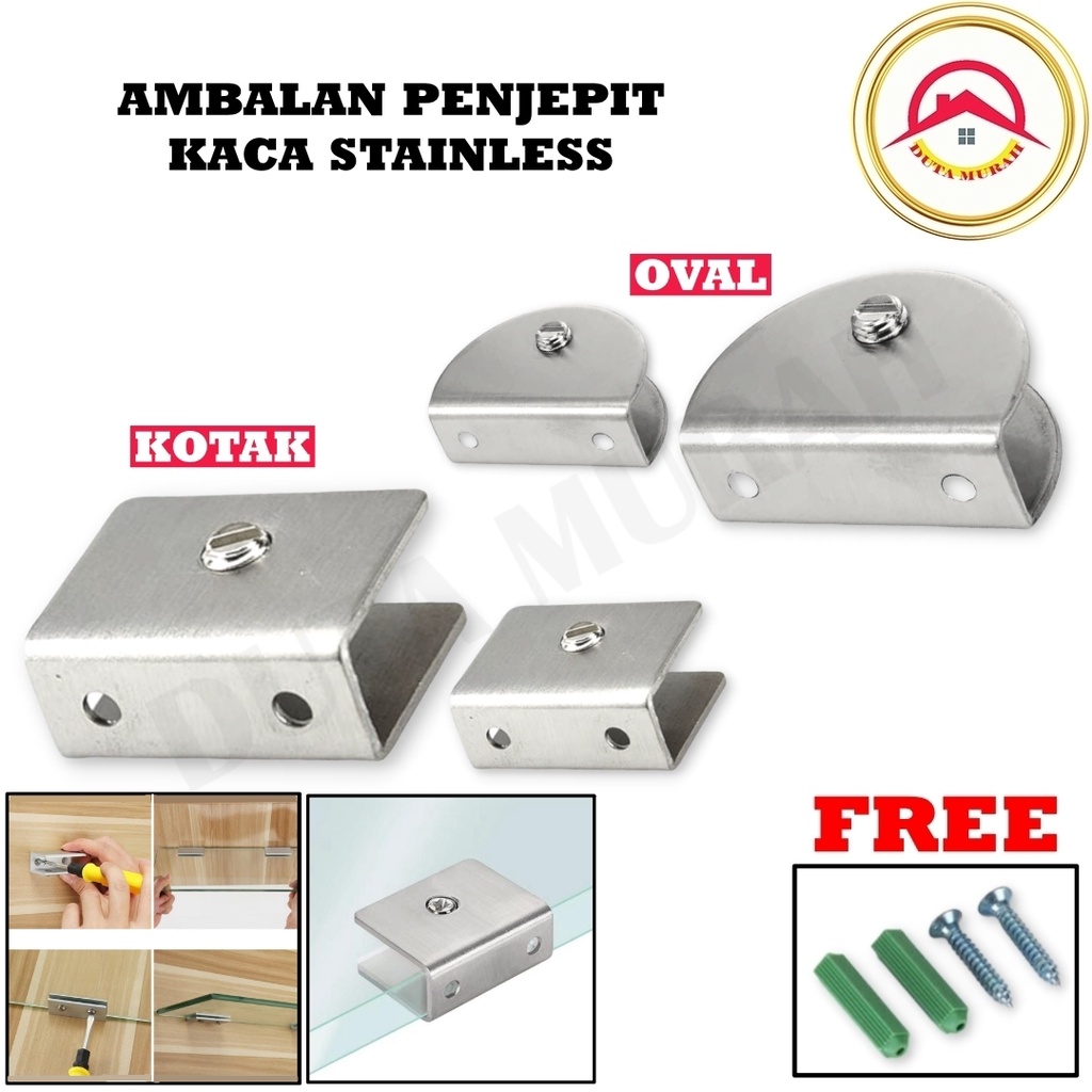 Jual Ambalan Penjepit Kaca Oval Kotak Stainless Tatakan Penyangga Kaca Jepitan Ambalan Penahan ...