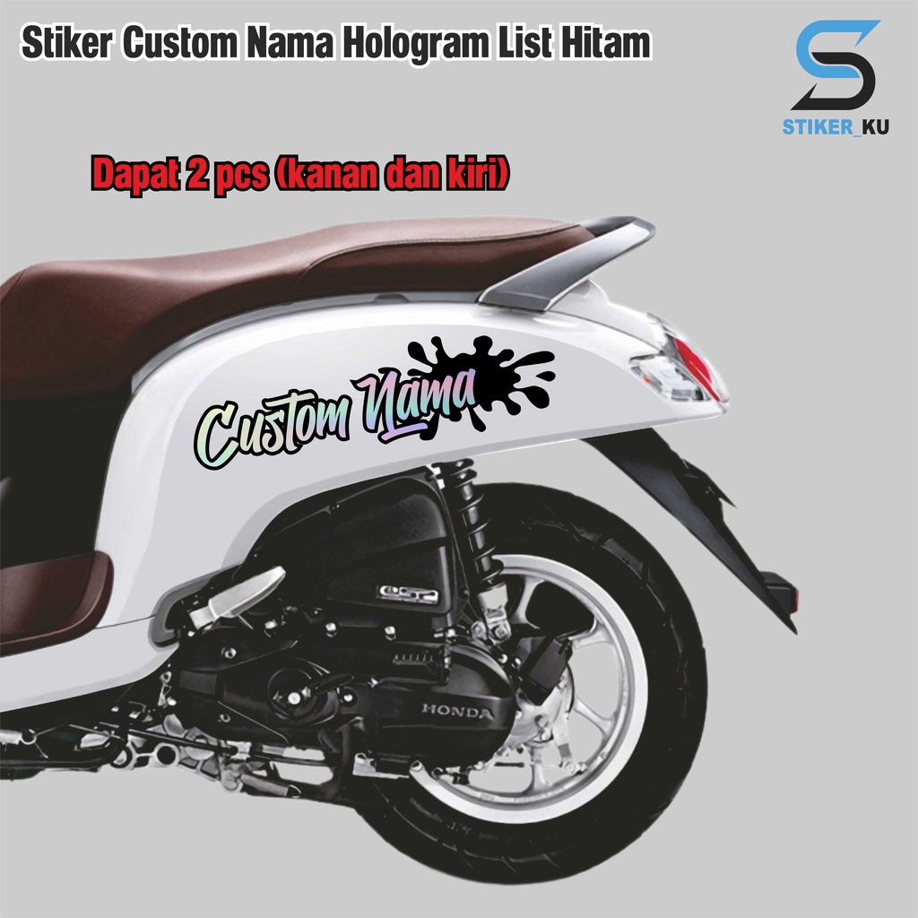 Jual (BISA CUSTOM NAMA) STIKER SCOOPY CUSTOM NAMA HOLOGRAM LIST HITAM ...