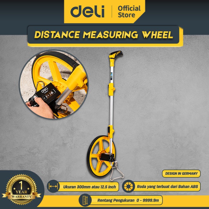 Jual Deli Distance Measuring Wheel / Meteran Dorong 1 Roda 300mm Bahan ...