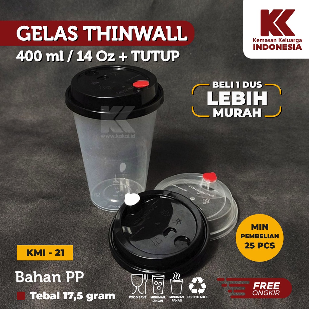 Jual CUP INJECTION 14oz 400ML + TUTUP / GELAS THINWALL / GELAS INJECT ...