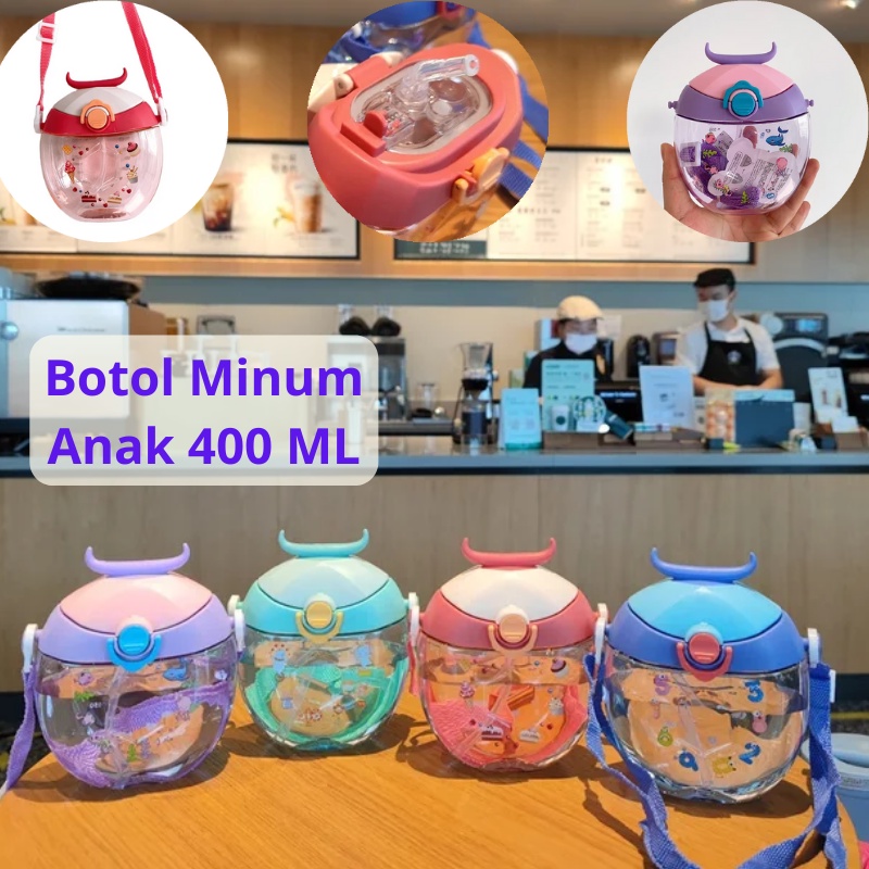 Jual Botol Minum Anak Sekolah PAUD TK SD Imut Lucu Tanduk Tali Panjang Sedotan 400 ML | Shopee ...