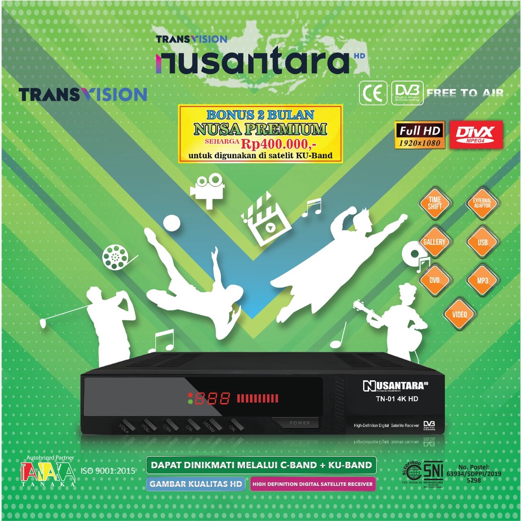Jual RECEIVER PARABOLA TV DIGITAL TANAKA NUSANTARA TN-01 4K HD KU BAND, C BAND GREENBERRY ...