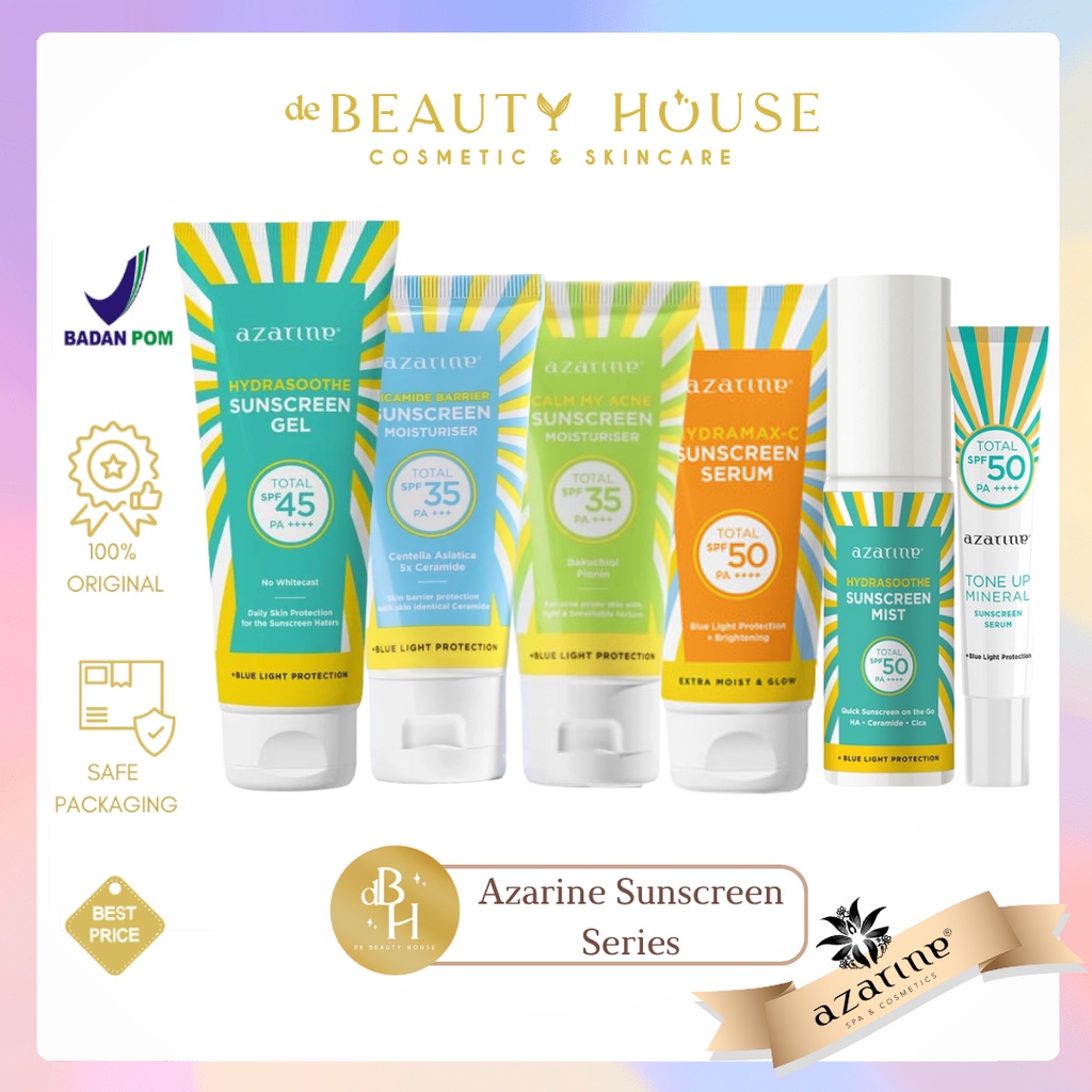 Jual AZARINE Sunscreen Series | Hydrasoothe Gel | Hydramax-C Serum ...