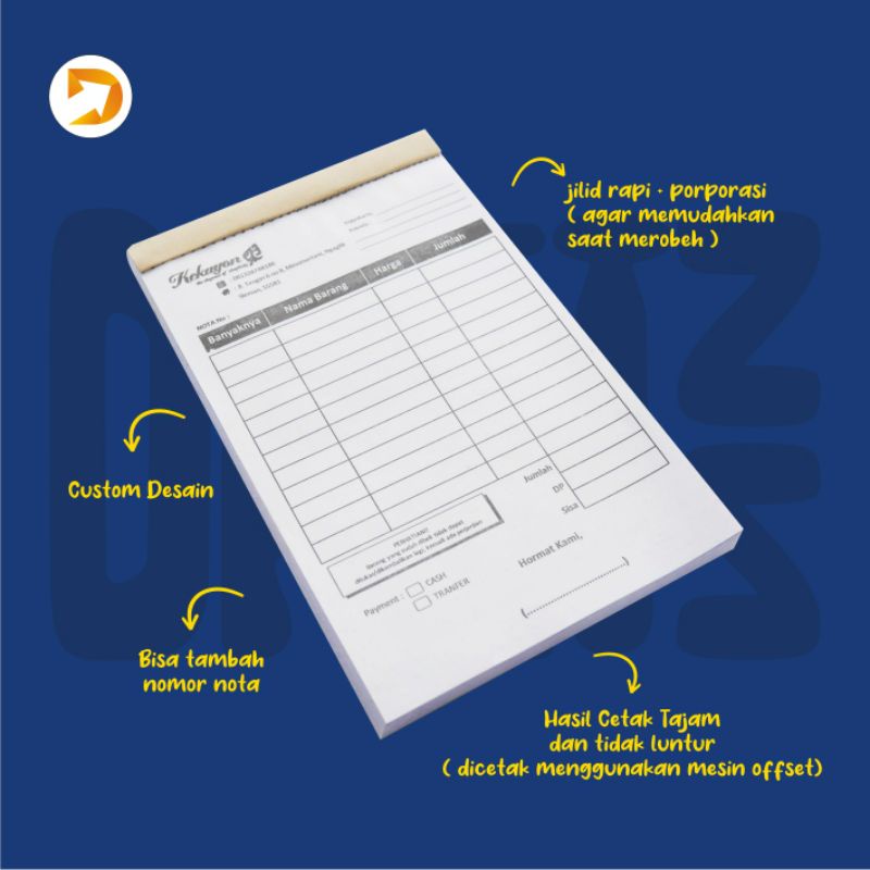 Jual CETAK NOTA 1 PLY DESAIN CUSTOM , NOTA OLSHOP, NOTA LAUNDRY, BON ...