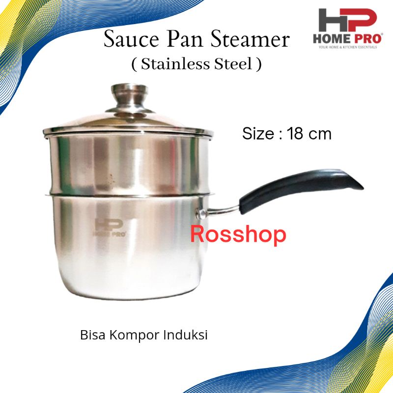 Jual Home Pro Milk Pan Steamer 18 cm/Panci Susu Sauce pan Stainless + Steamer Kukusan | Shopee ...