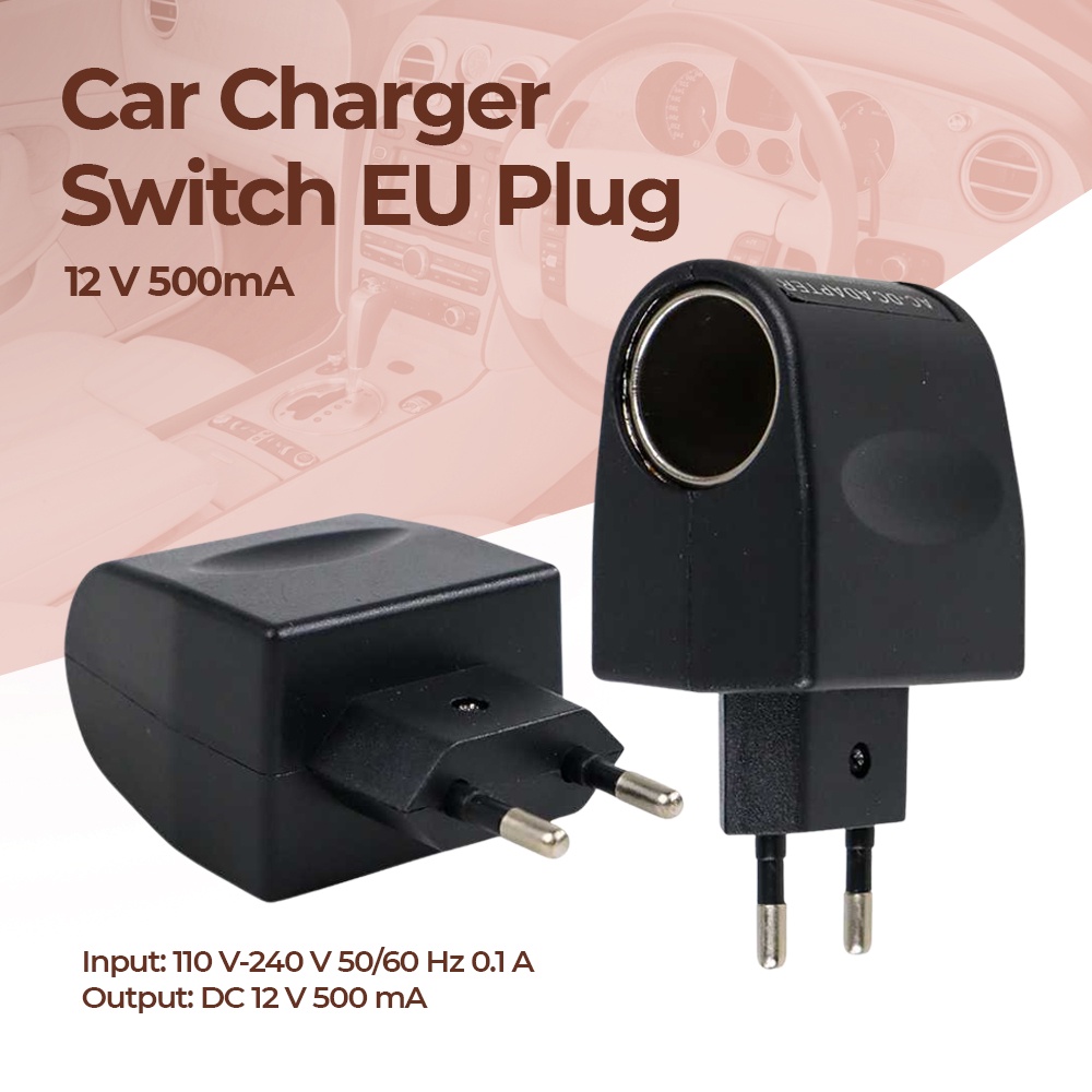 Jual Adaptor Listrik ke Colokan Mobil EU Plug 12V 500mA - Hitam ...