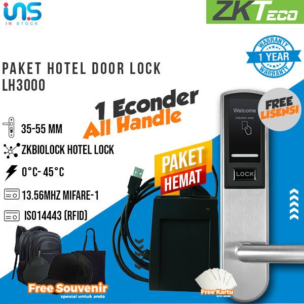 Jual Akses Handle Pintu Hotel Digital Zkteco Lh3000 + Encoder Hoter ...