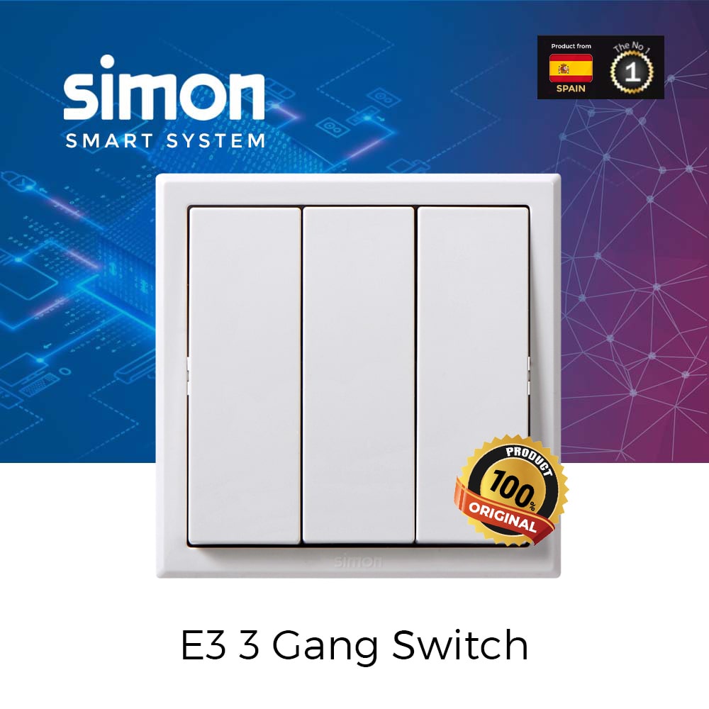 Jual Saklar Simon E3 Series 3 Gang 1 Way Switch White | Shopee Indonesia