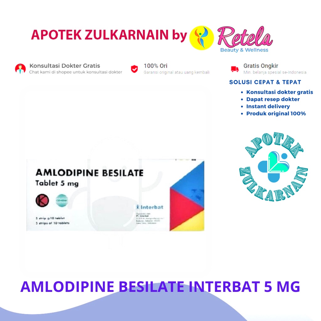 Jual Amlodipine Besilate Interbat 5 Mg Perbox 50 Tablet Amlodipin 5Mg ...