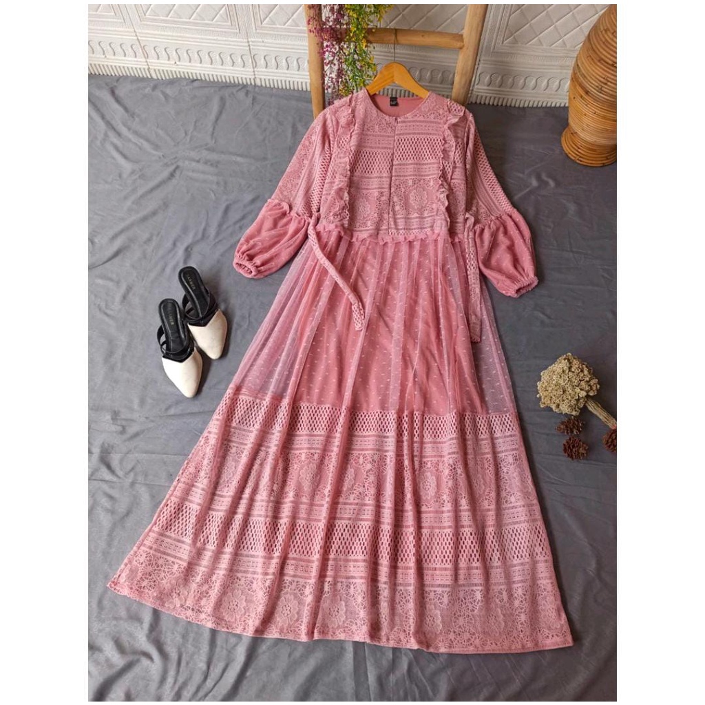 Jual Helvetica burkat dress - gamis burkat mix tille polkadot - gamis ...